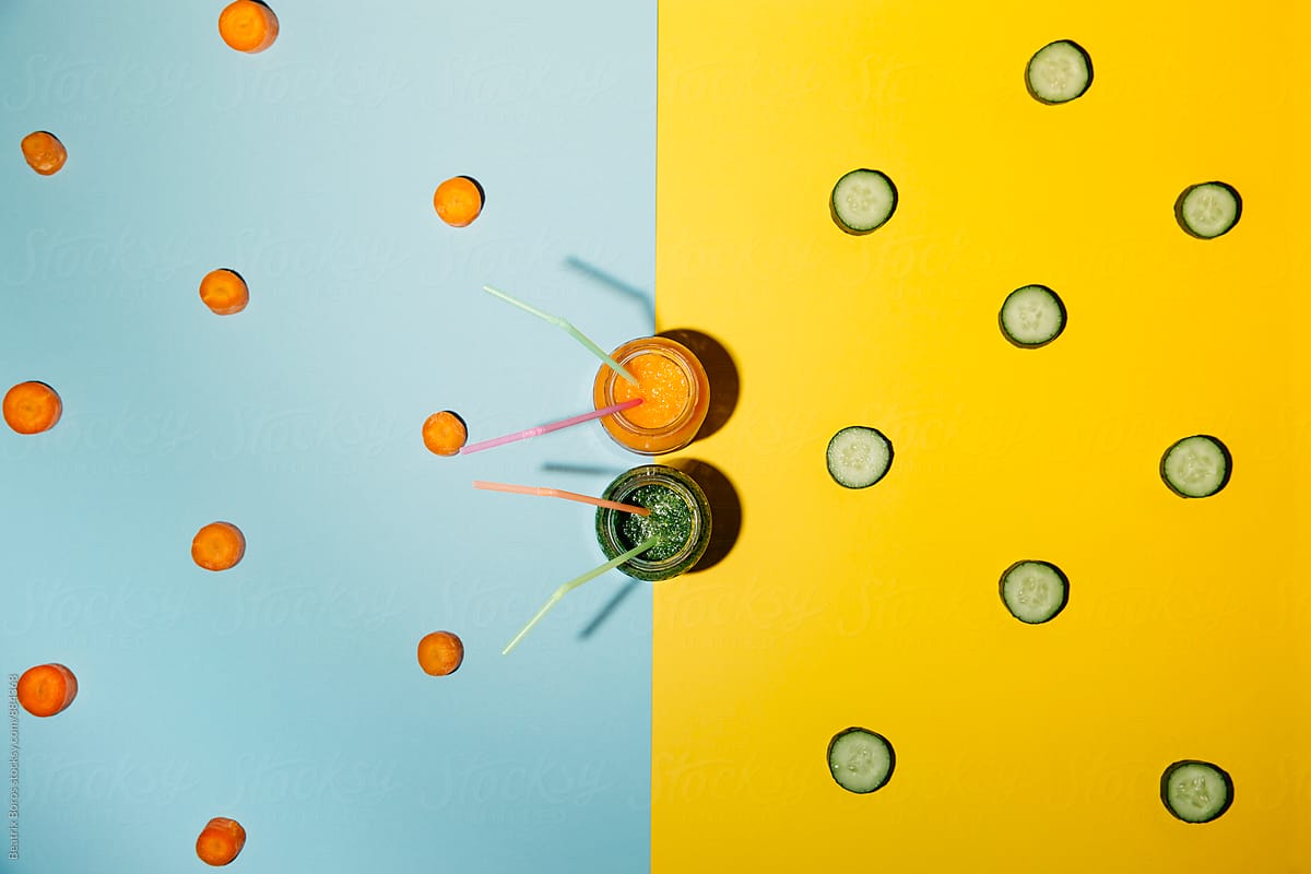 "Orange And Green Smoothies From Above With Healthy Veggie Slices" by ...