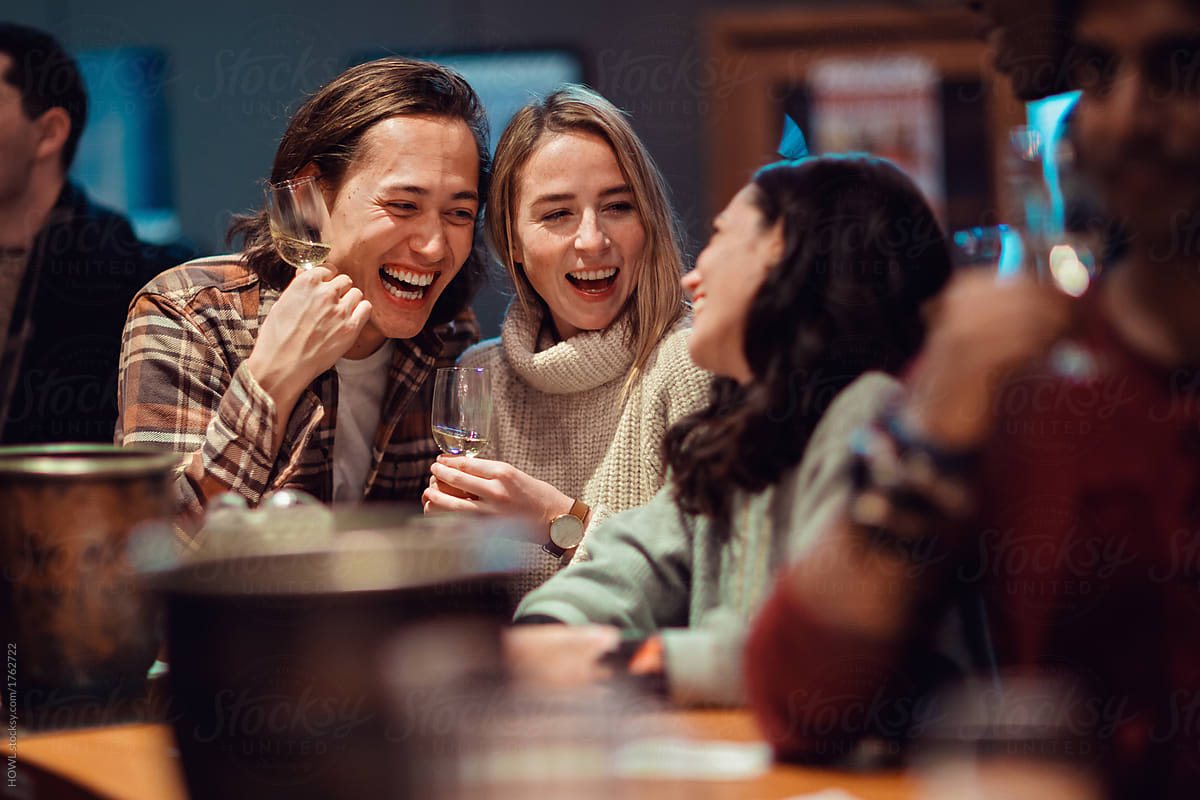 "Group Of Friends Enjoying Themselves At A Wine Tasting Event." by ...