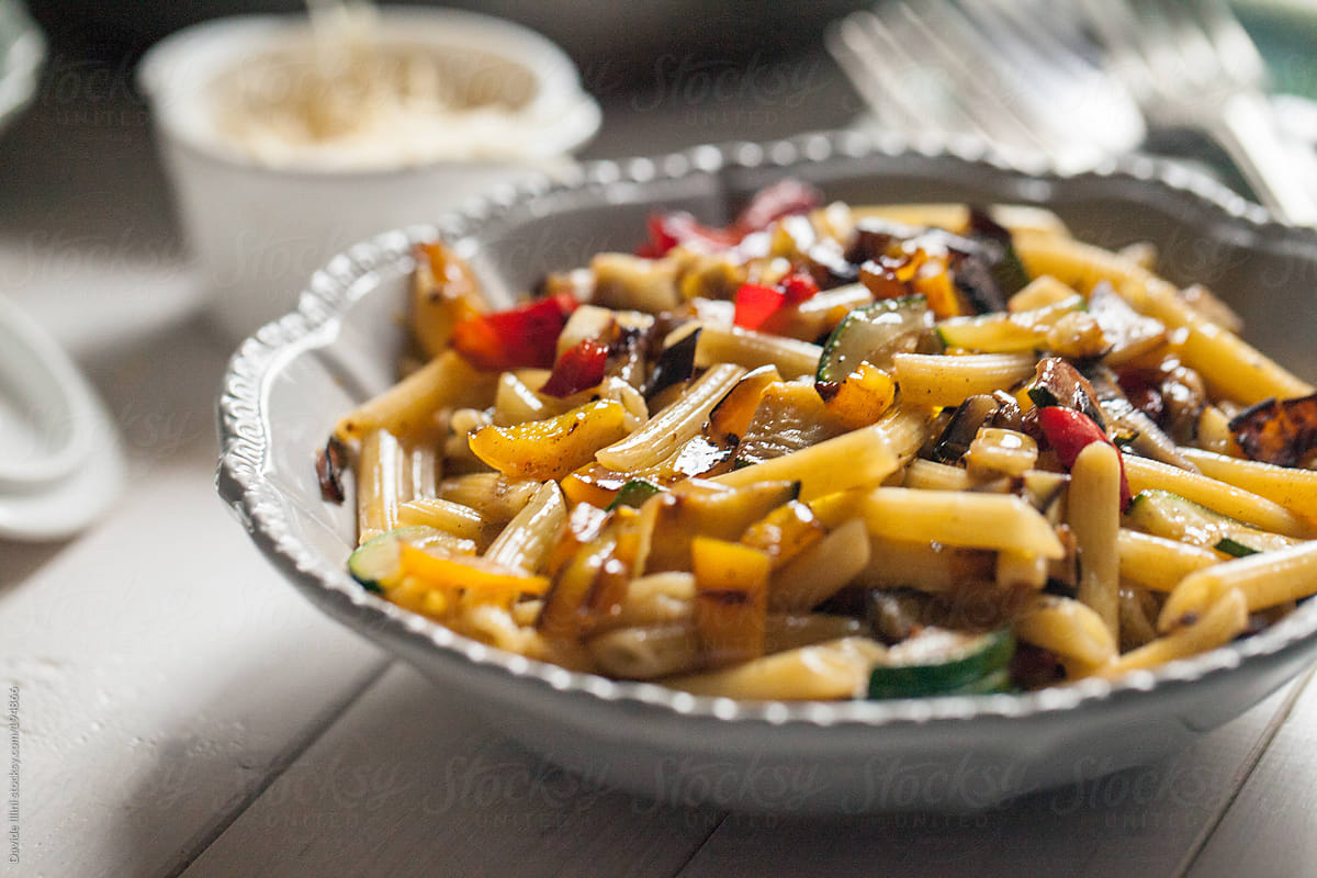 "Pasta With Mixed Vegetables" by Stocksy Contributor "Davide Illini ...