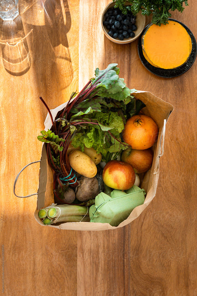 "Bag Of Fresh Fruits And Vegetables From The Grocery" by Stocksy ...