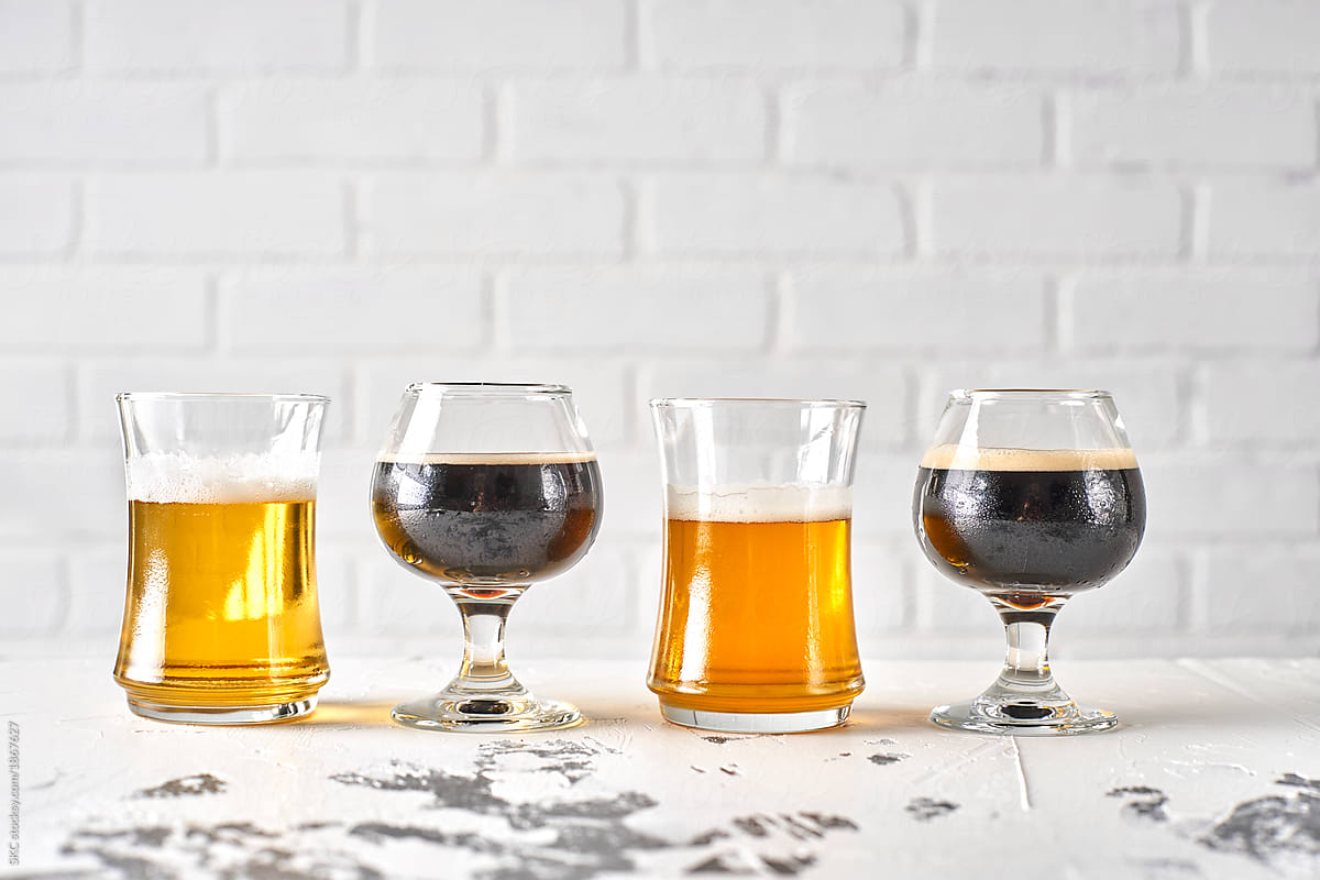 "Sample Flight Of Beers Including A Lager, Stout, Porter, And IPA" by ...