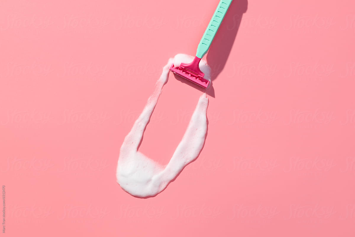 "Colorful Razor With Shaving Foam On Pink Background" by Stocksy ...
