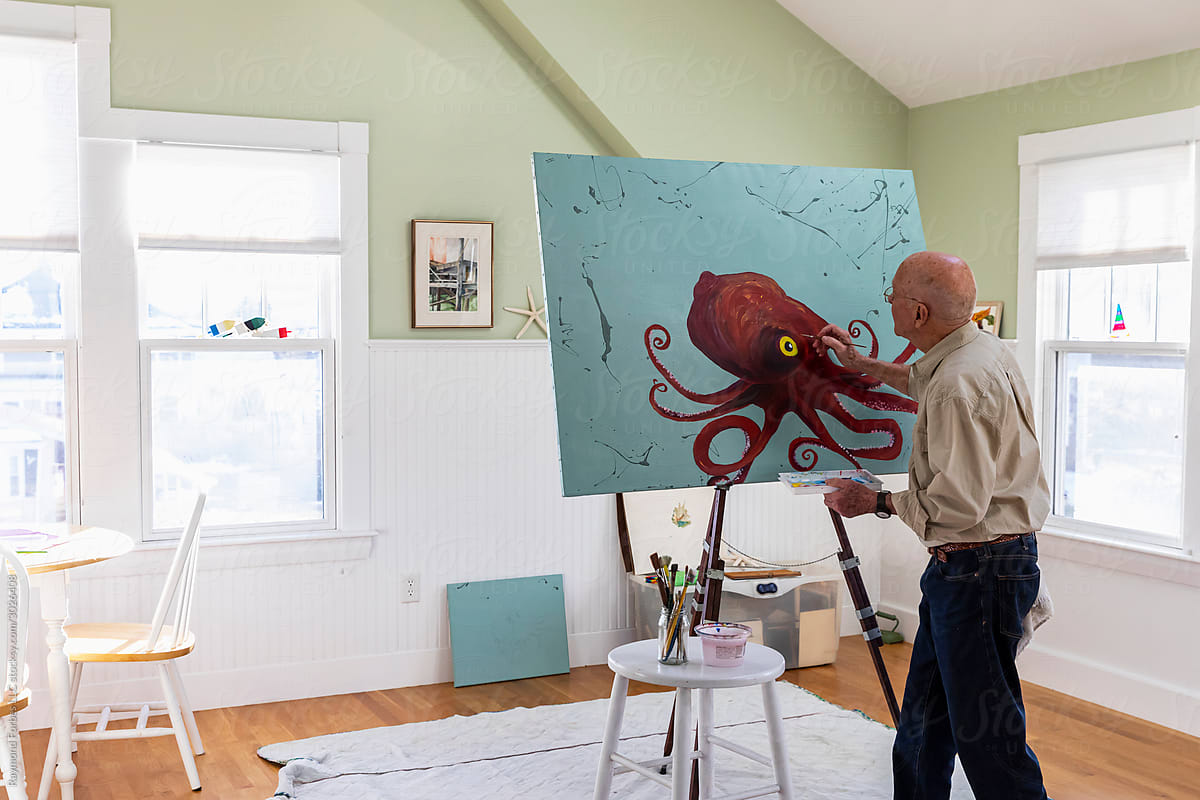 "Skilled Senior Citizen Hobby Artist In Him Home Painting Studio" by ...