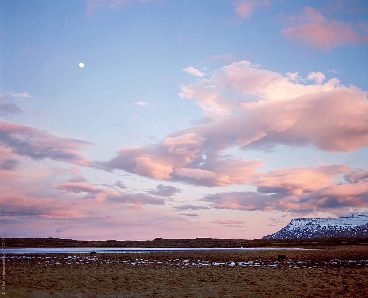 "Sunset Landscape Of Field And Mountains" by Stocksy Contributor "Duet ...