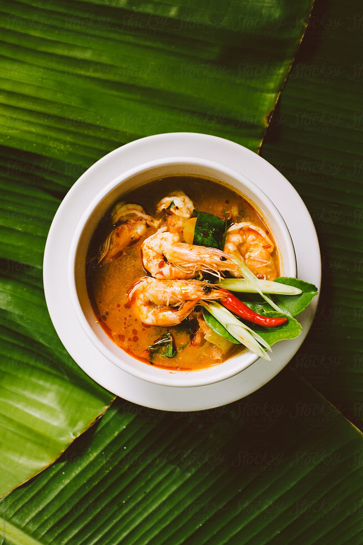 "Tom Yum Kung Styling On Banana Leaves" by Stocksy Contributor "Nabi ...