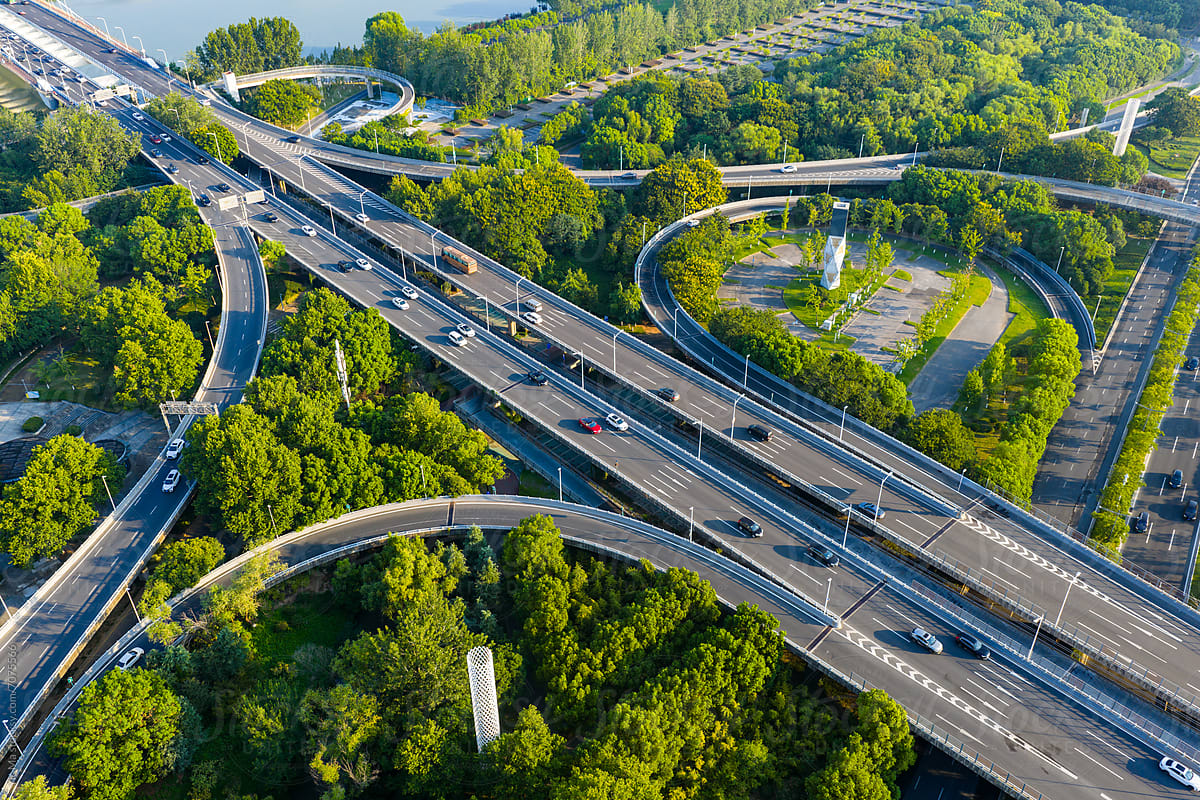 "Aerial View Of Urban Highway Interchange With Traffic" by Stocksy ...