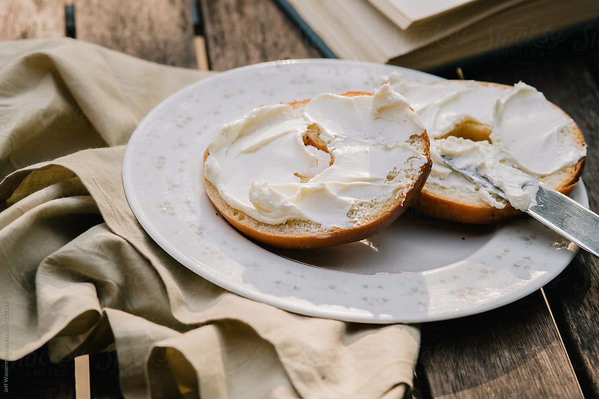 "Early Morning Breakfast Bagel And Cream Cheese" by Stocksy Contributor ...
