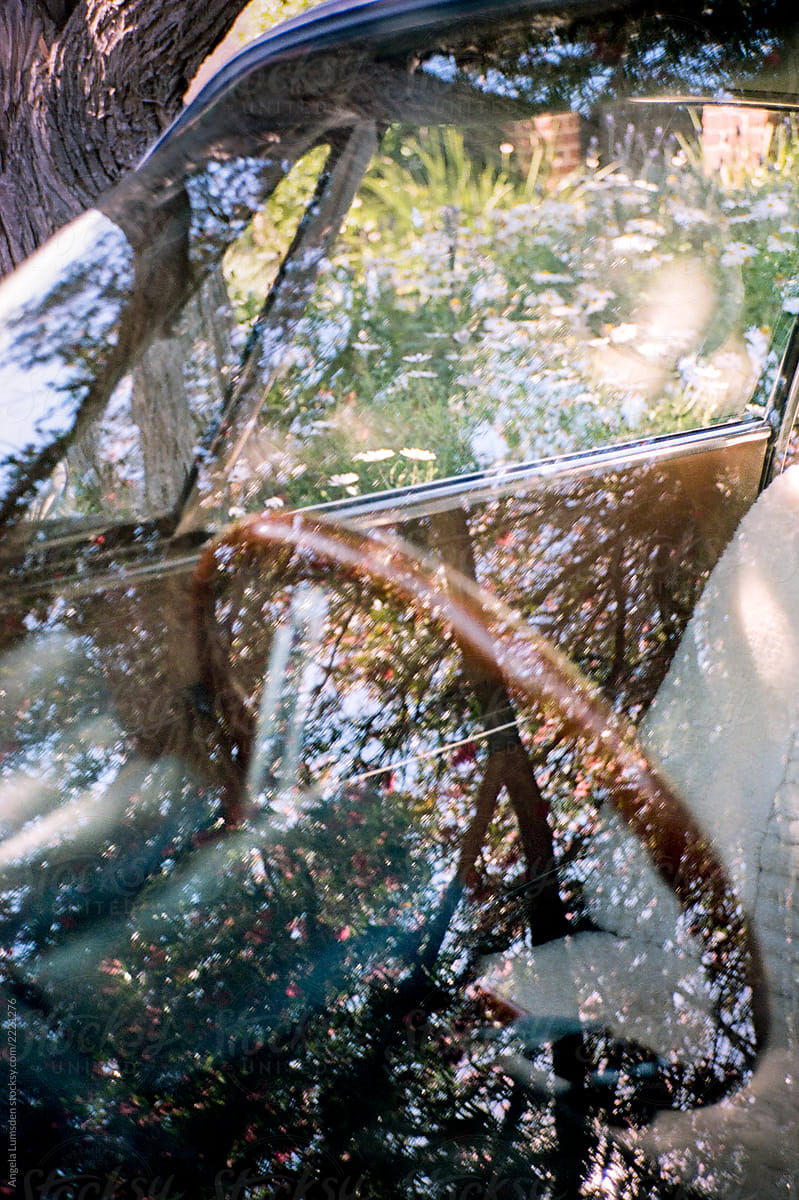 "Filtered Light And Reflections On Windscreen Of A Classic Car" by ...