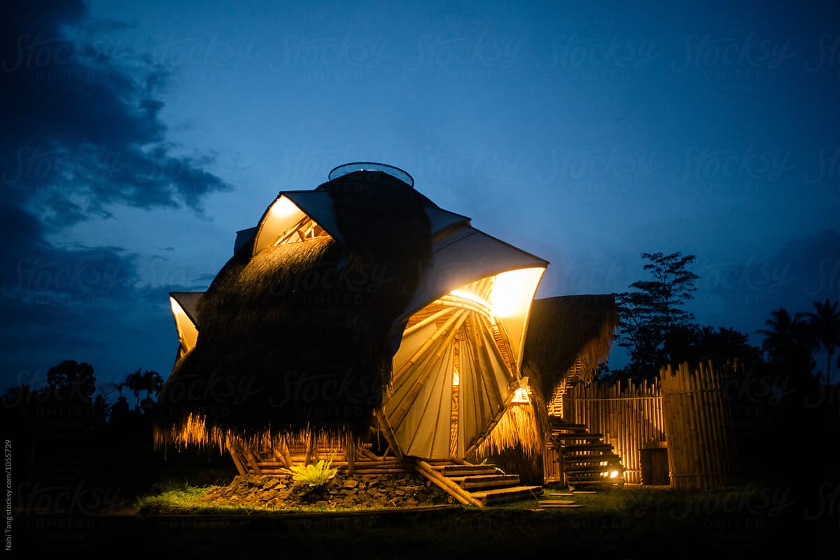 "Strange Shape Of Bio Architecture Dome Made From Bamboo At Night" by ...