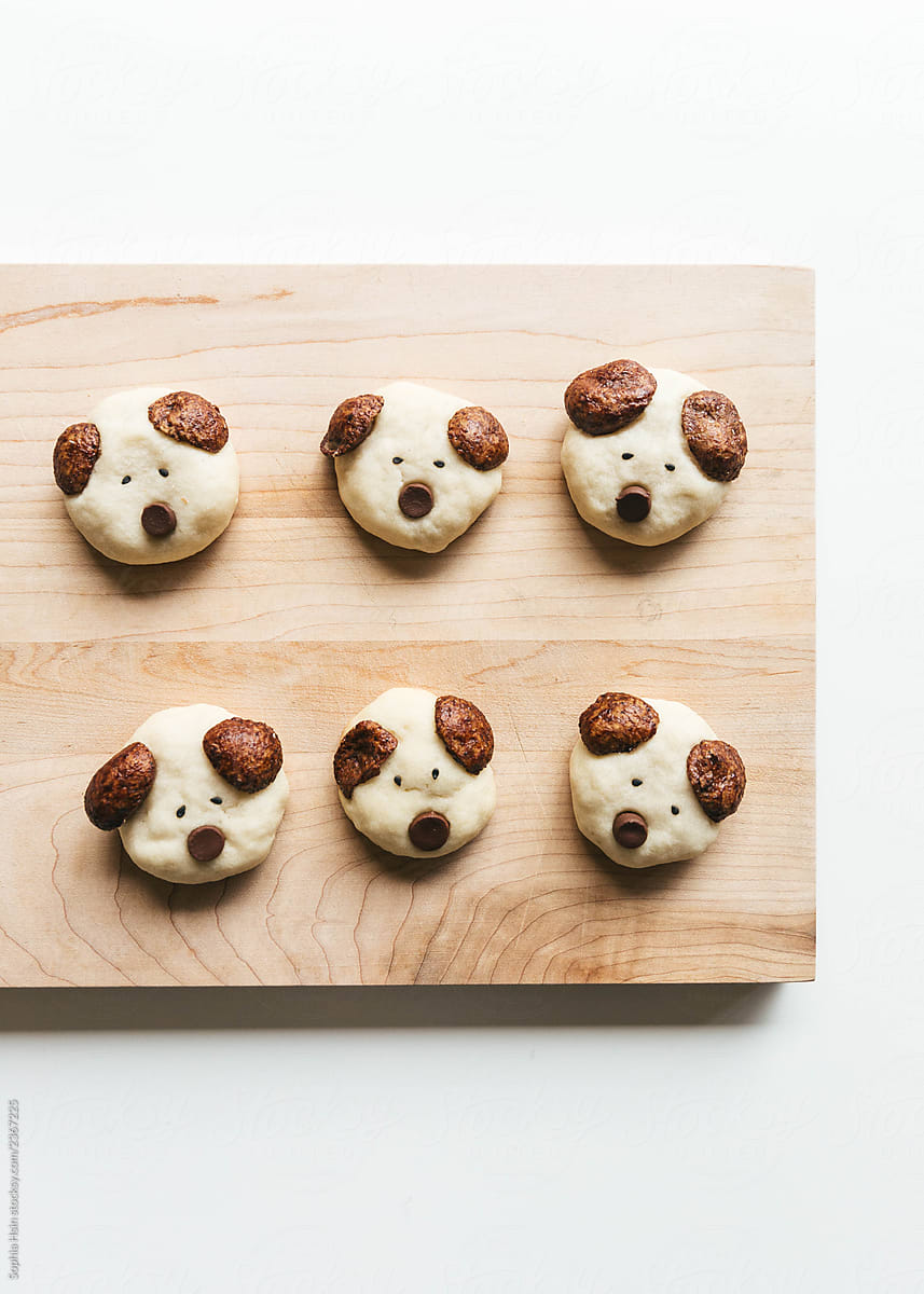 "Flat Lay Of Homemade Dog Shaped Cookies With Chocolate Cereal Ears" by ...