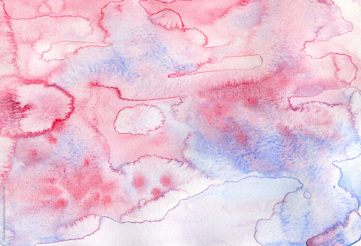 Pink and blue abstract watercolor drawing - Stock Image - Everypixel