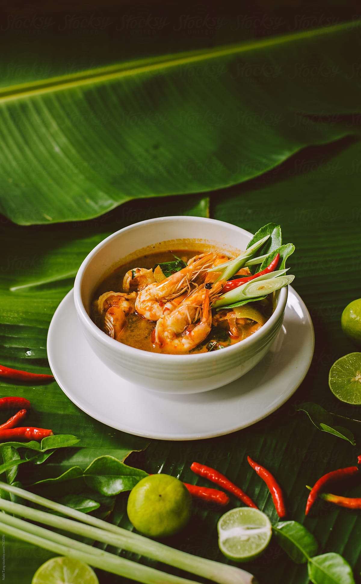 "Tom Yum Kung Styling On Banana Leaves" by Stocksy Contributor "Nabi ...