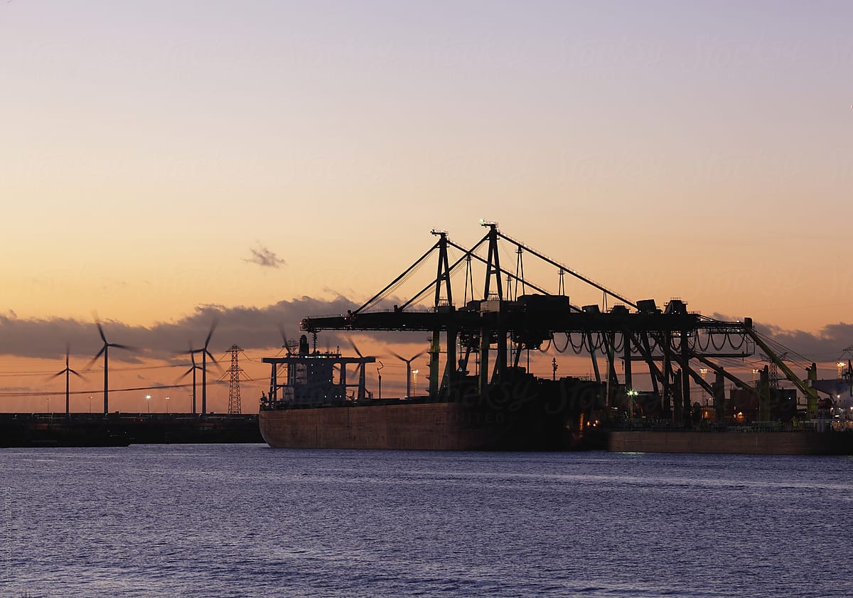 "Port Of Rotterdam Around Sunset" by Stocksy Contributor "Marcel" - Stocksy