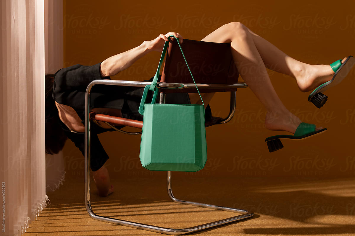"Creative Fashion Pose With Green Accessories In Modern Setting" by ...