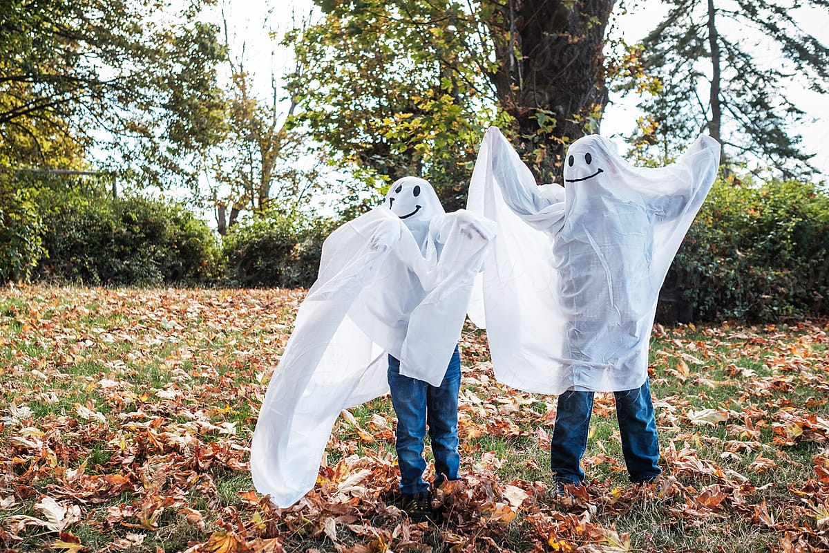 "Two Kids In Ghost Costume Celebrating Halloween" by Stocksy ...