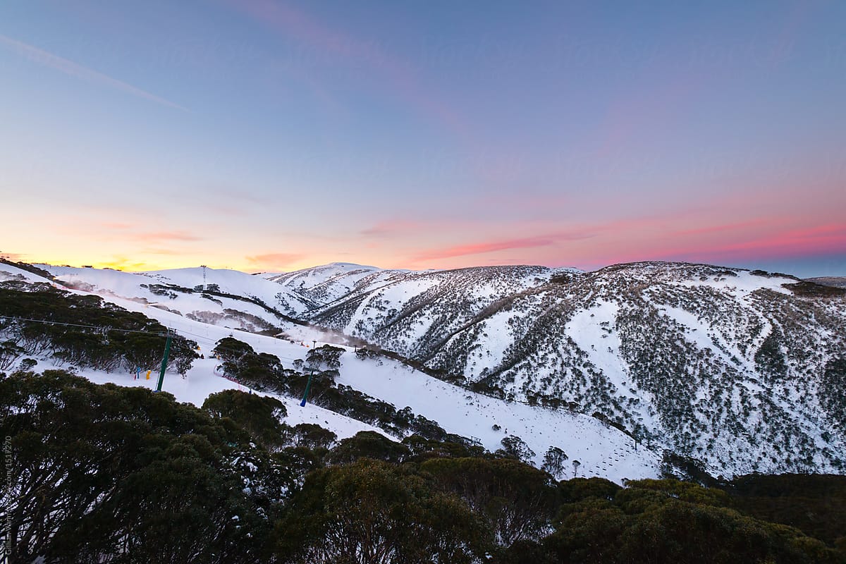 "Pretty Morning Light Ove Snow Covered Mountains, With A Ski Run" by ...