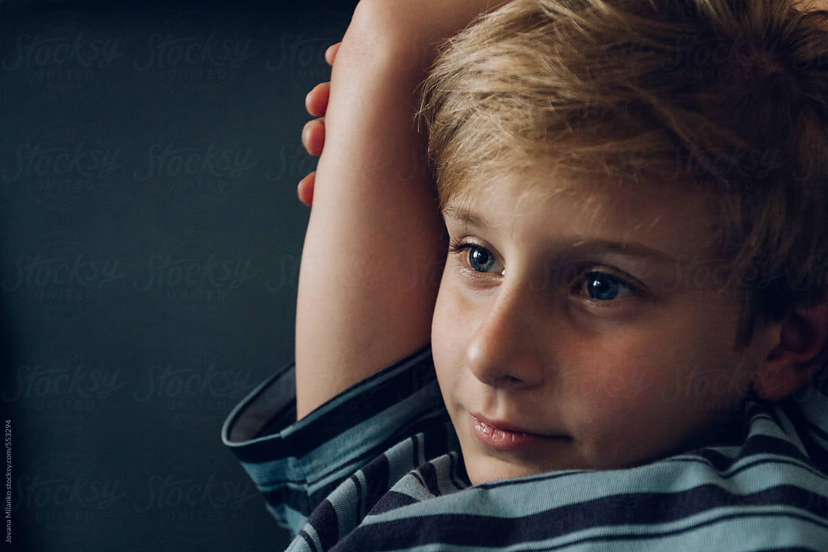 "Portrait Of A Beautiful Blond Young Boy Looking Into The Distance" by ...