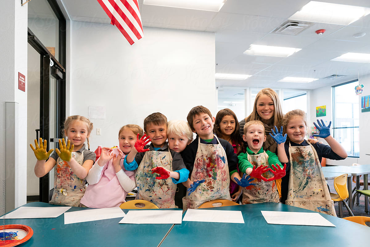 "Elementary School Students Making Paint Handprints" by Stocksy ...