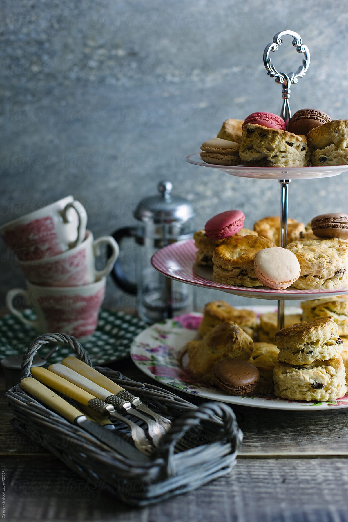 "Scones And Macarons On A Cake Stand." by Stocksy Contributor "Darren ...