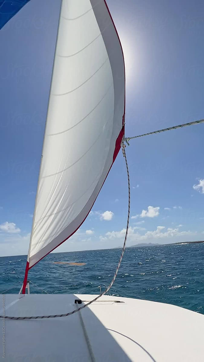 "Nature Landscape With Jib Sail Red Stripe Sailboat" by Stocksy ...