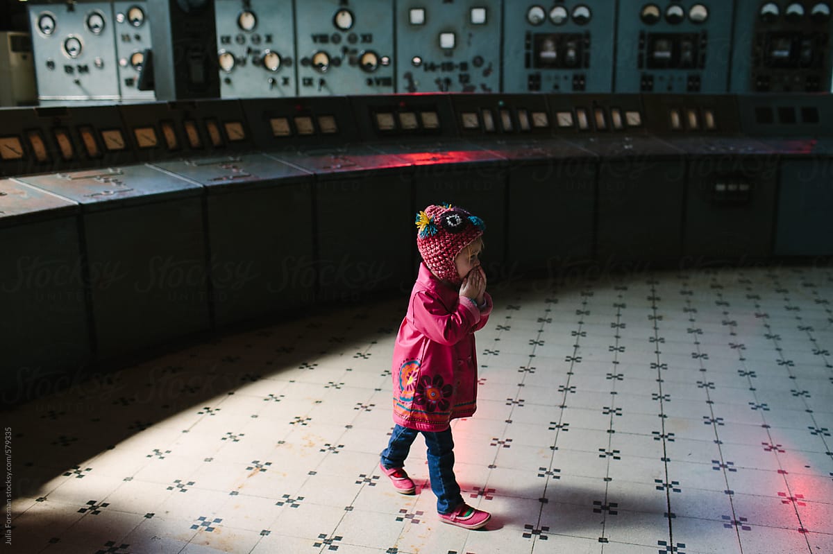 "Little Girl In A Pink Hat And Coat Explored A Disused Power Station ...