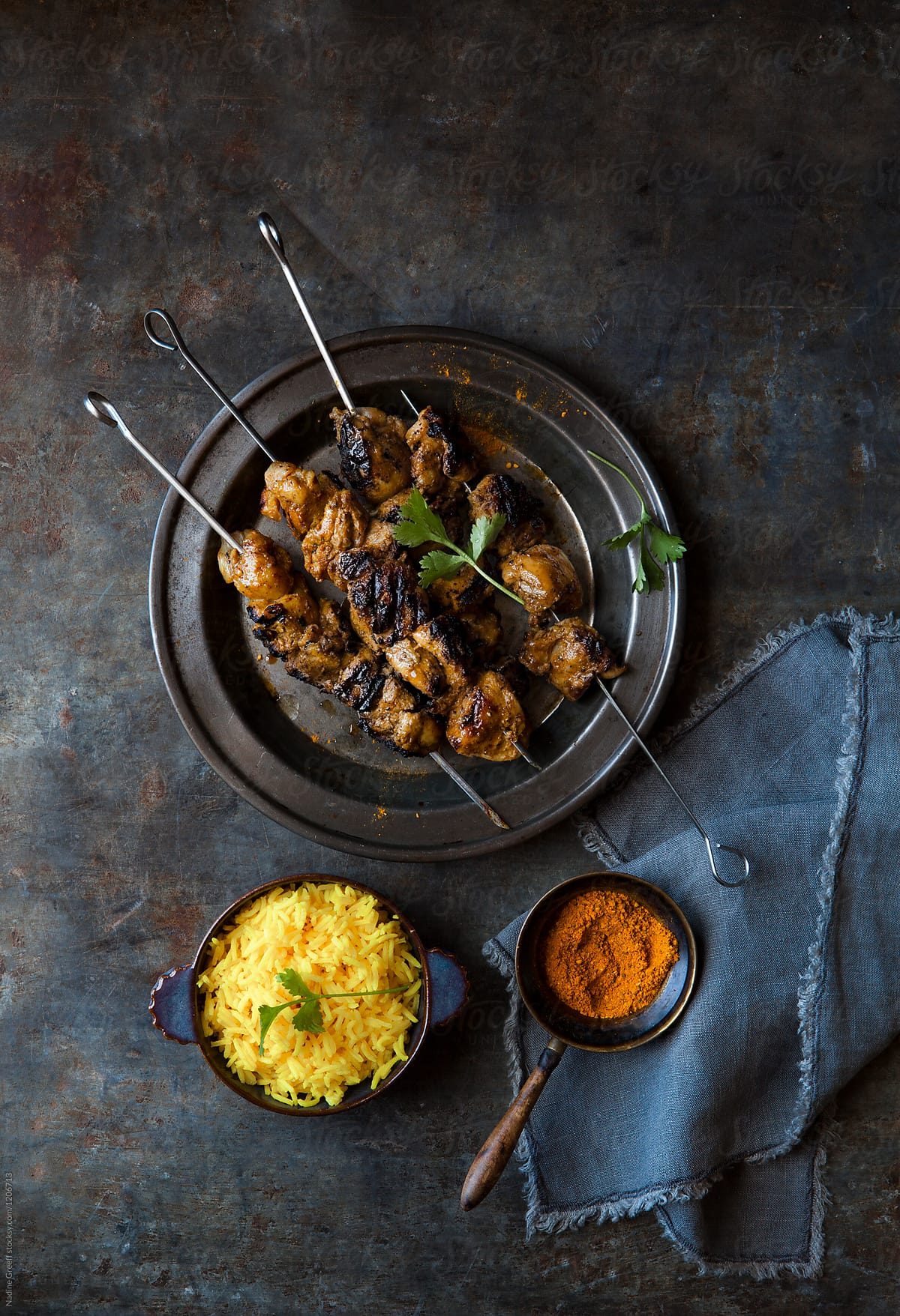 "Chicken Tikka Kebab With Rice" by Stocksy Contributor "Nadine Greeff ...