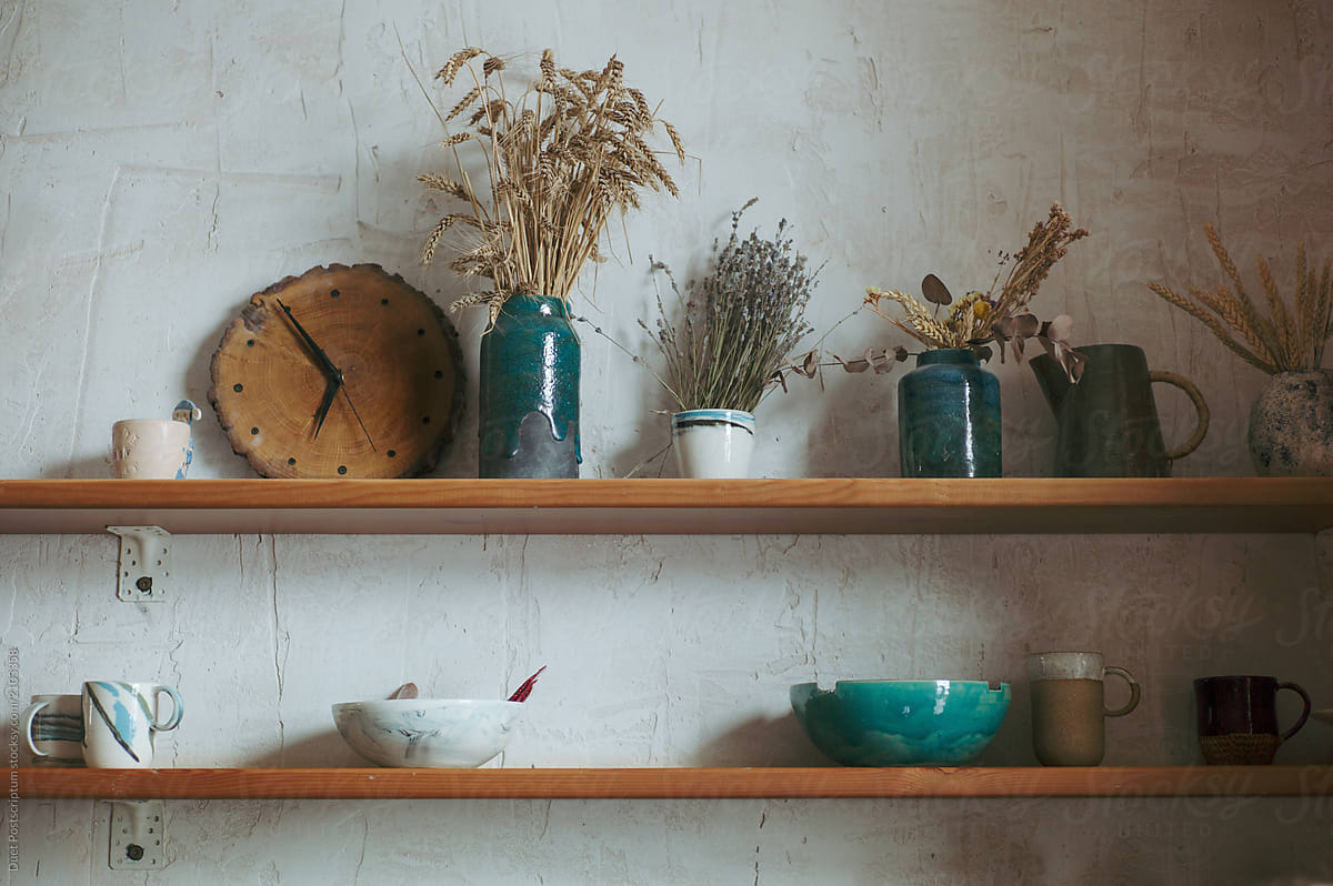 "Shelves With Dishes Made Of Clay Handmade" by Stocksy Contributor ...