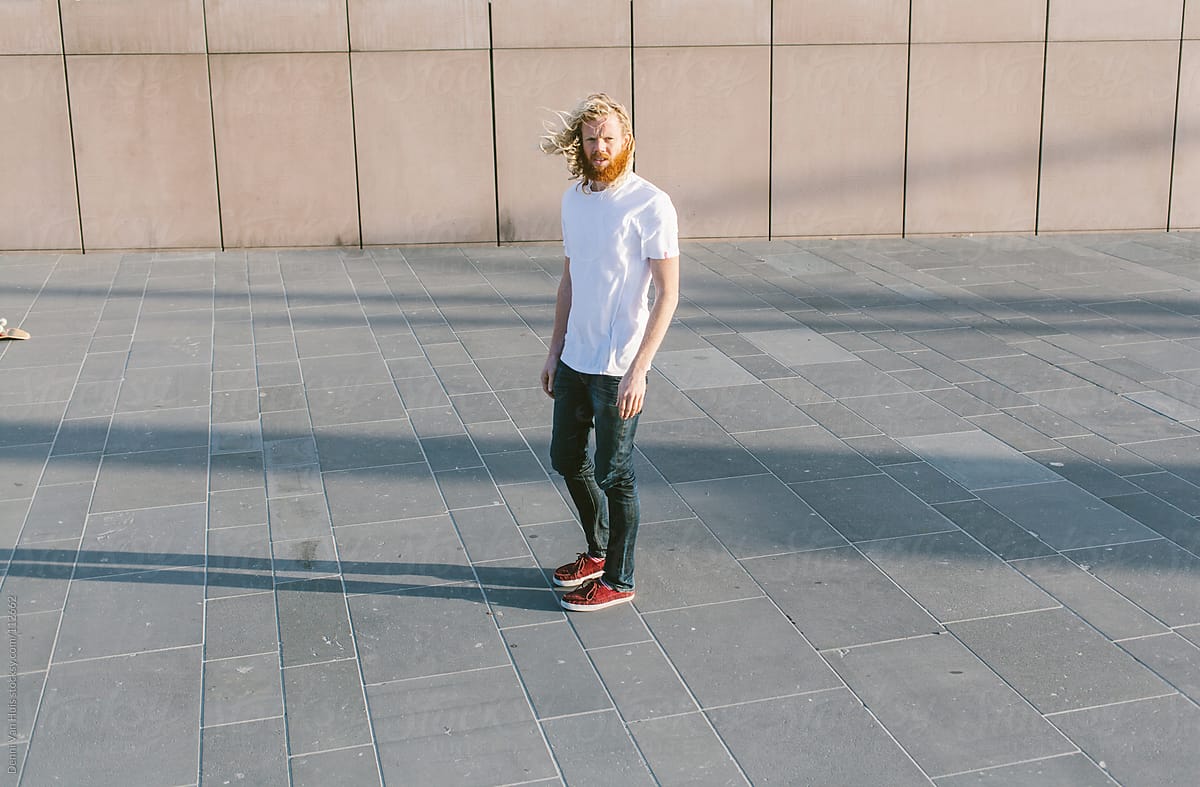 "Tough Young Man With A Red Beard Standing Tall In The Strong Wind." by ...