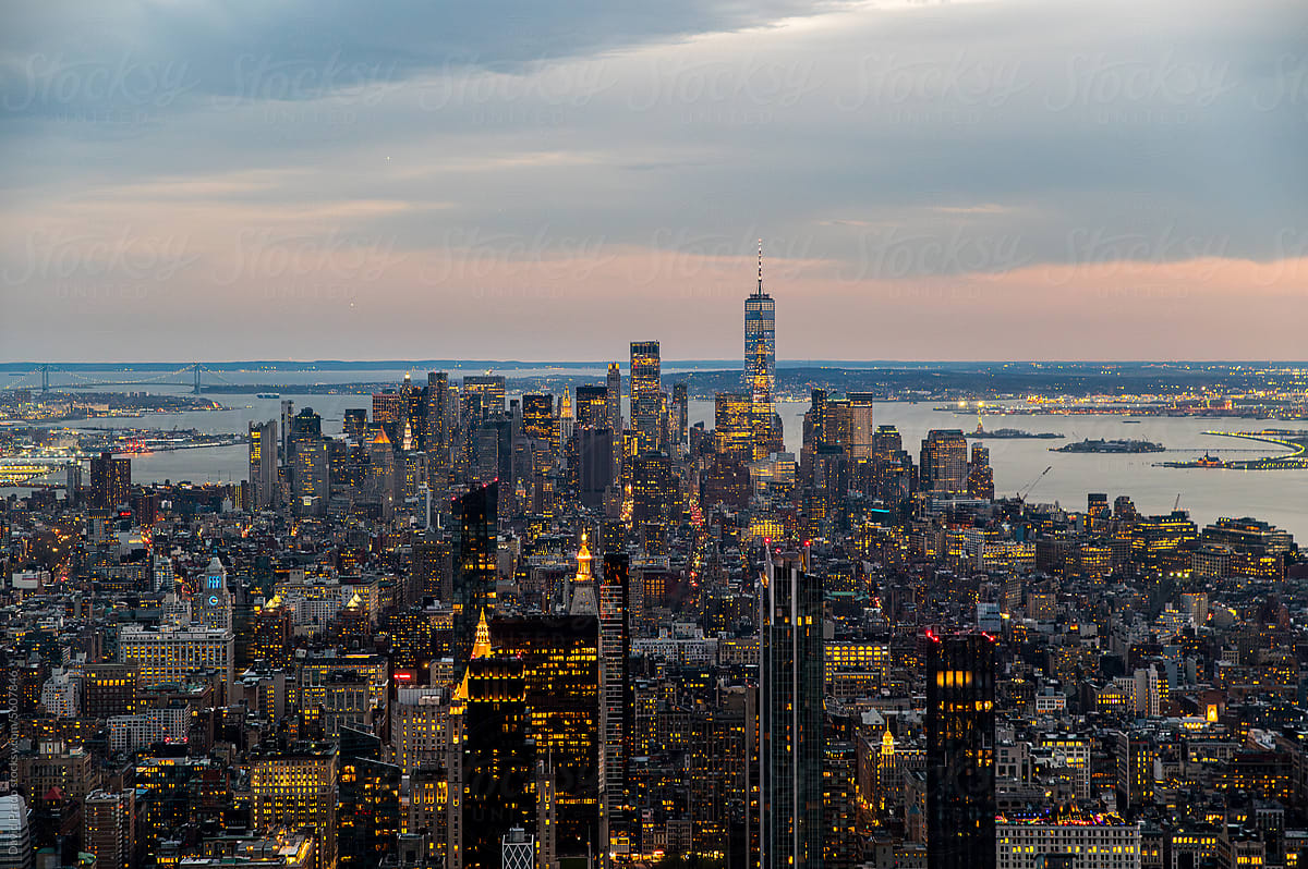 Modern high buildings in evening - Stock Image - Everypixel