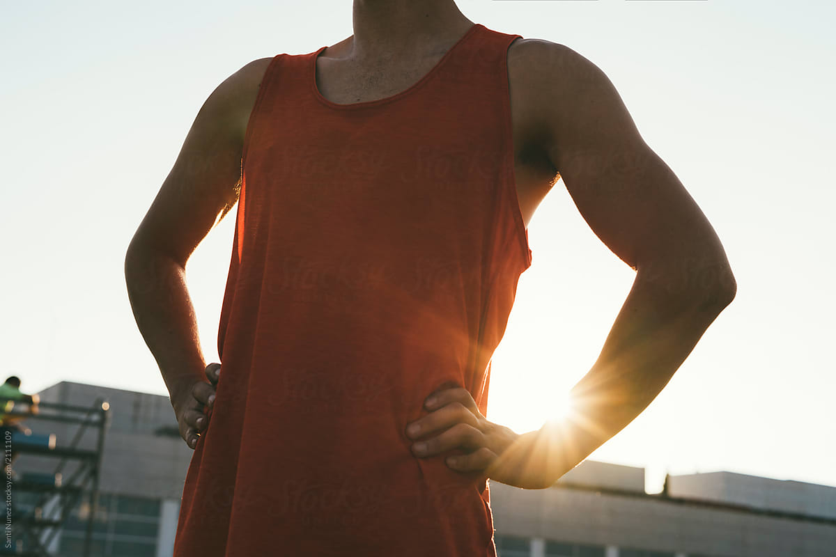 "Cropped View Of Athlete Standing On Stadium Prepared To Race" by ...