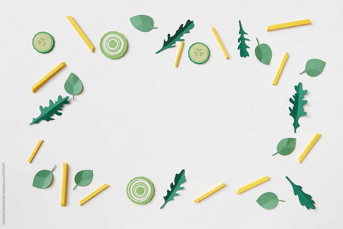 "Frame Of Paper Craft Salad Ingredients With French Fries" by Stocksy ...