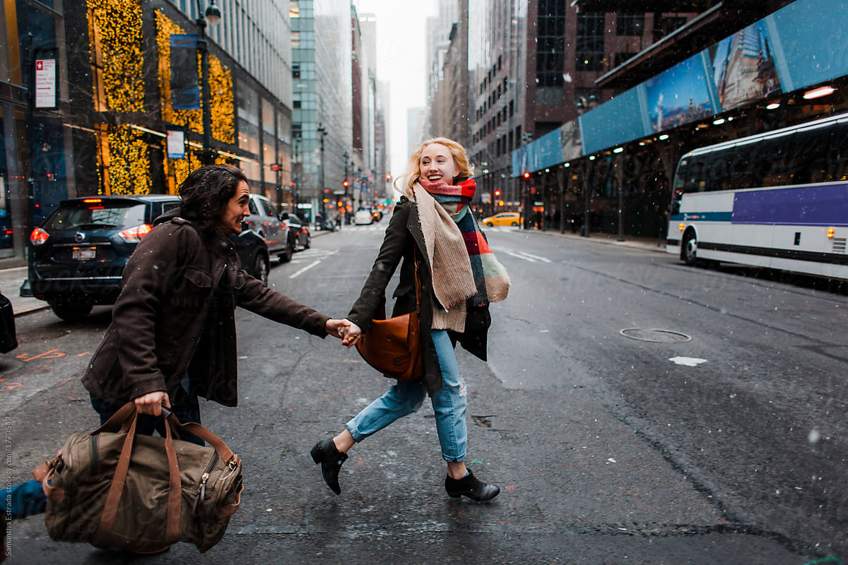 "Excited Vacationers Walking On The Streets Of New York City" by ...