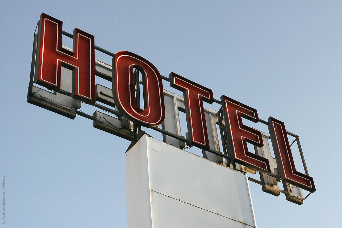 "Red Letters Of A Hotel Sign At Daylight." by Stocksy Contributor "Luis ...