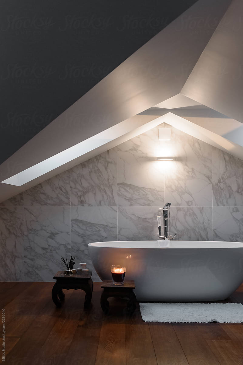 "Bathroom Interior With Candles Burning Near Bathtub" by Stocksy ...