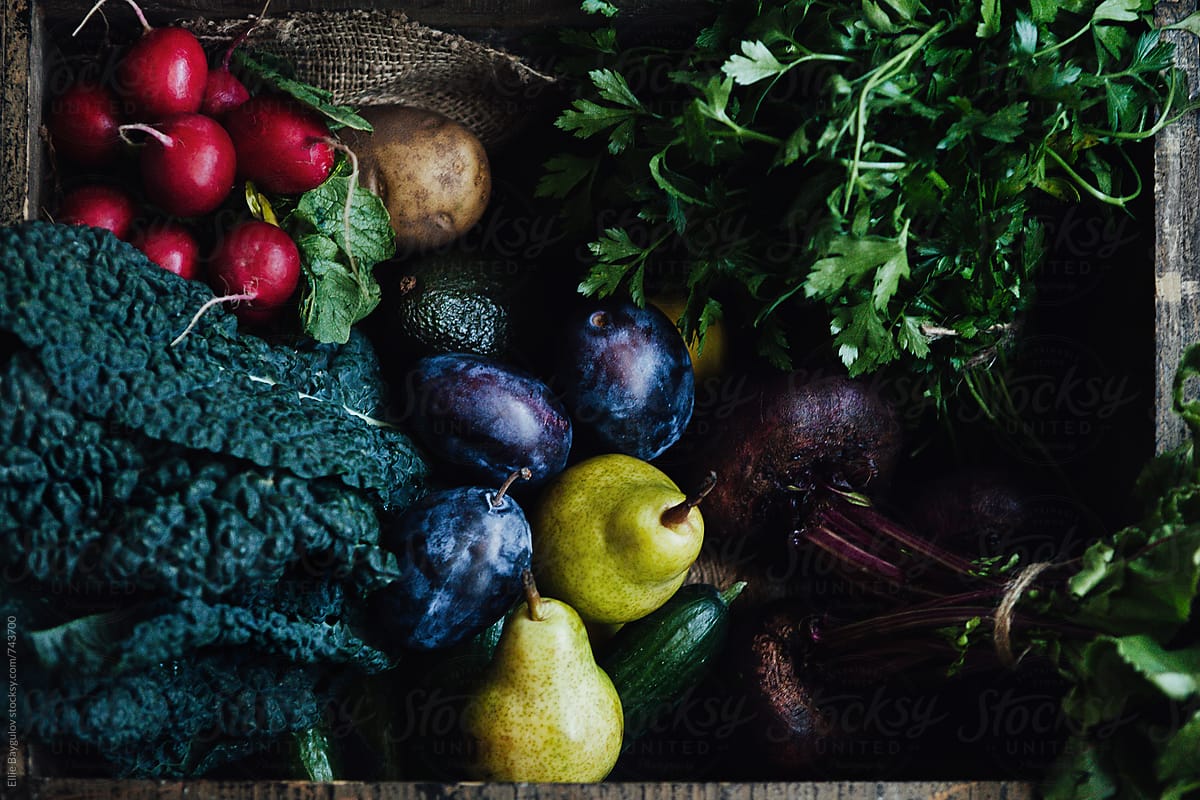 "Box Of Fresh Produce" by Stocksy Contributor "Ellie Baygulov" - Stocksy