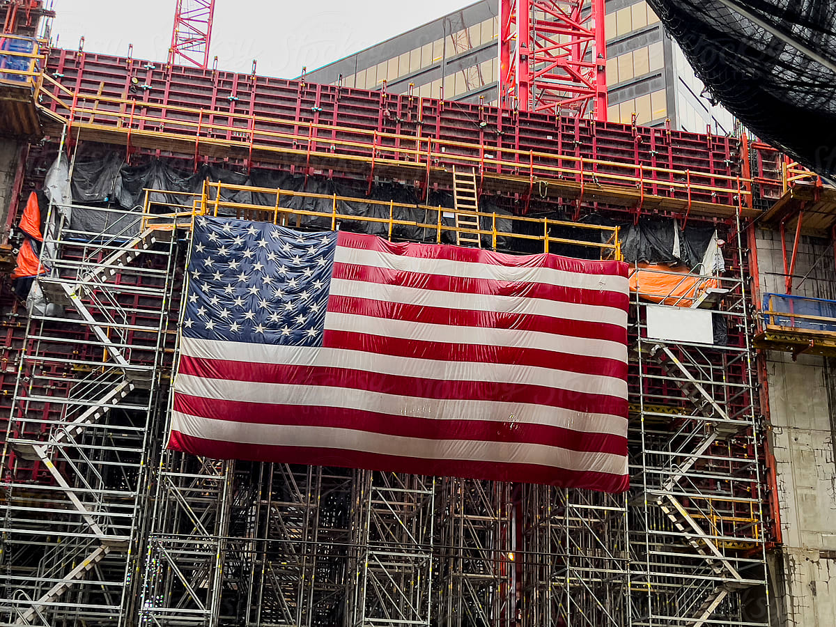 "American Flag Landscape Construction Site In City Scaffolding" by ...