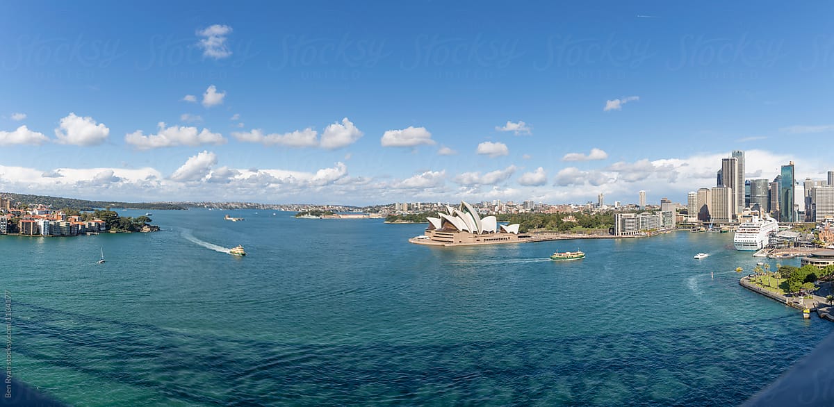 "Panorama Of Sydney Harbour Including City, Opera House, Ferries" by ...