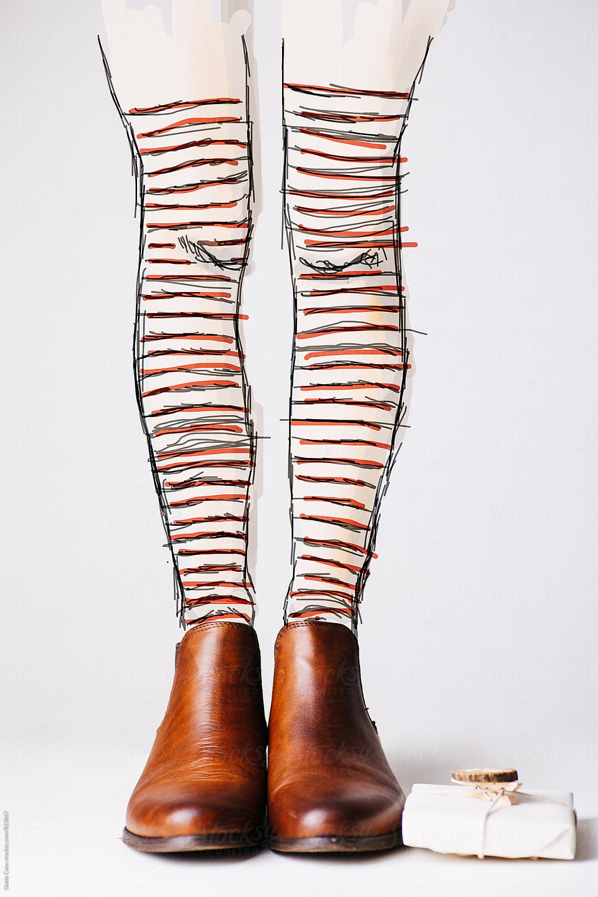 "Leather Shoes With A Present And Legs Drawed Digitally" by Stocksy ...