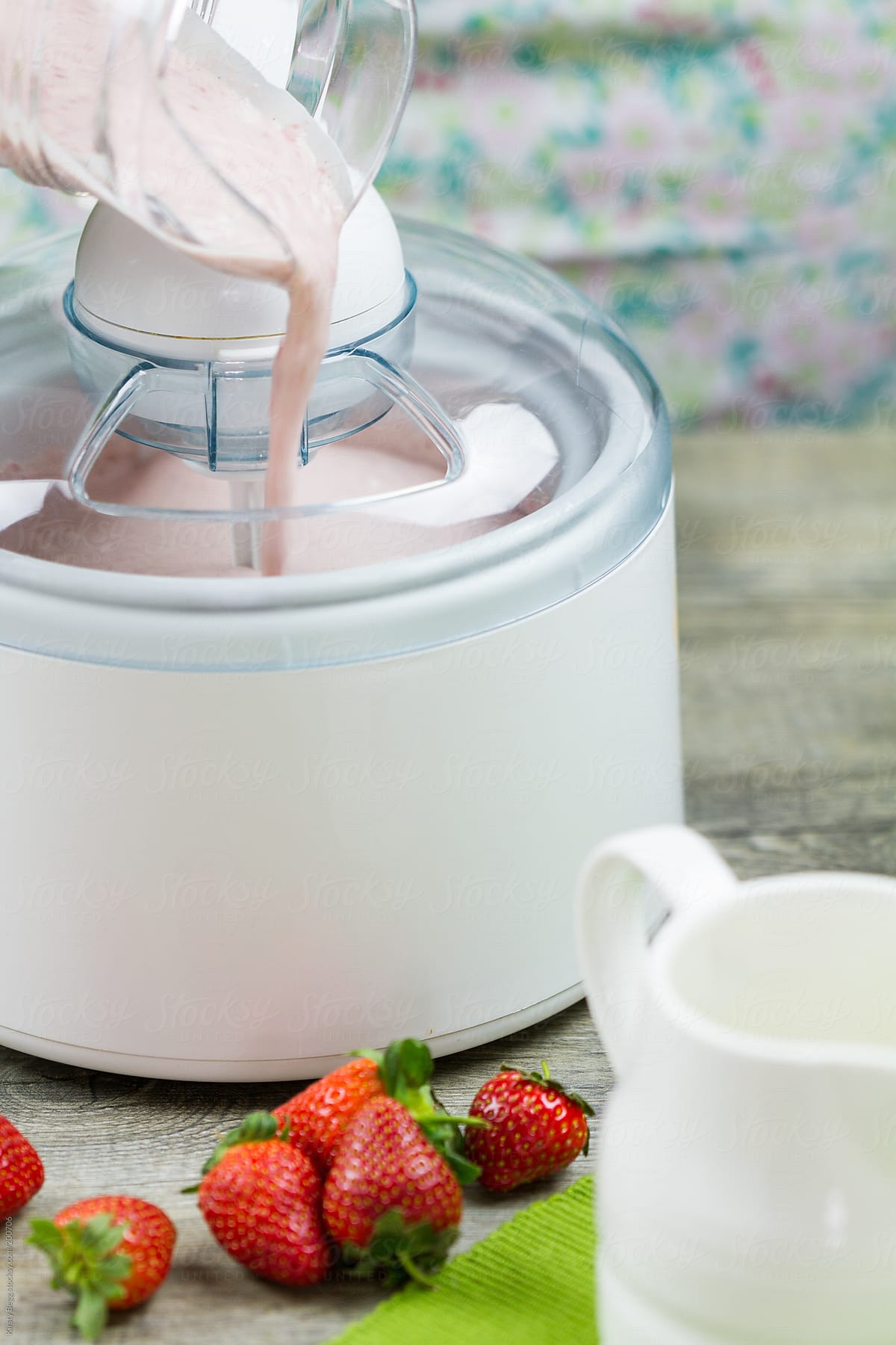 "Ice Cream Maker Machine Making Strawberry Ice Cream" by Stocksy ...