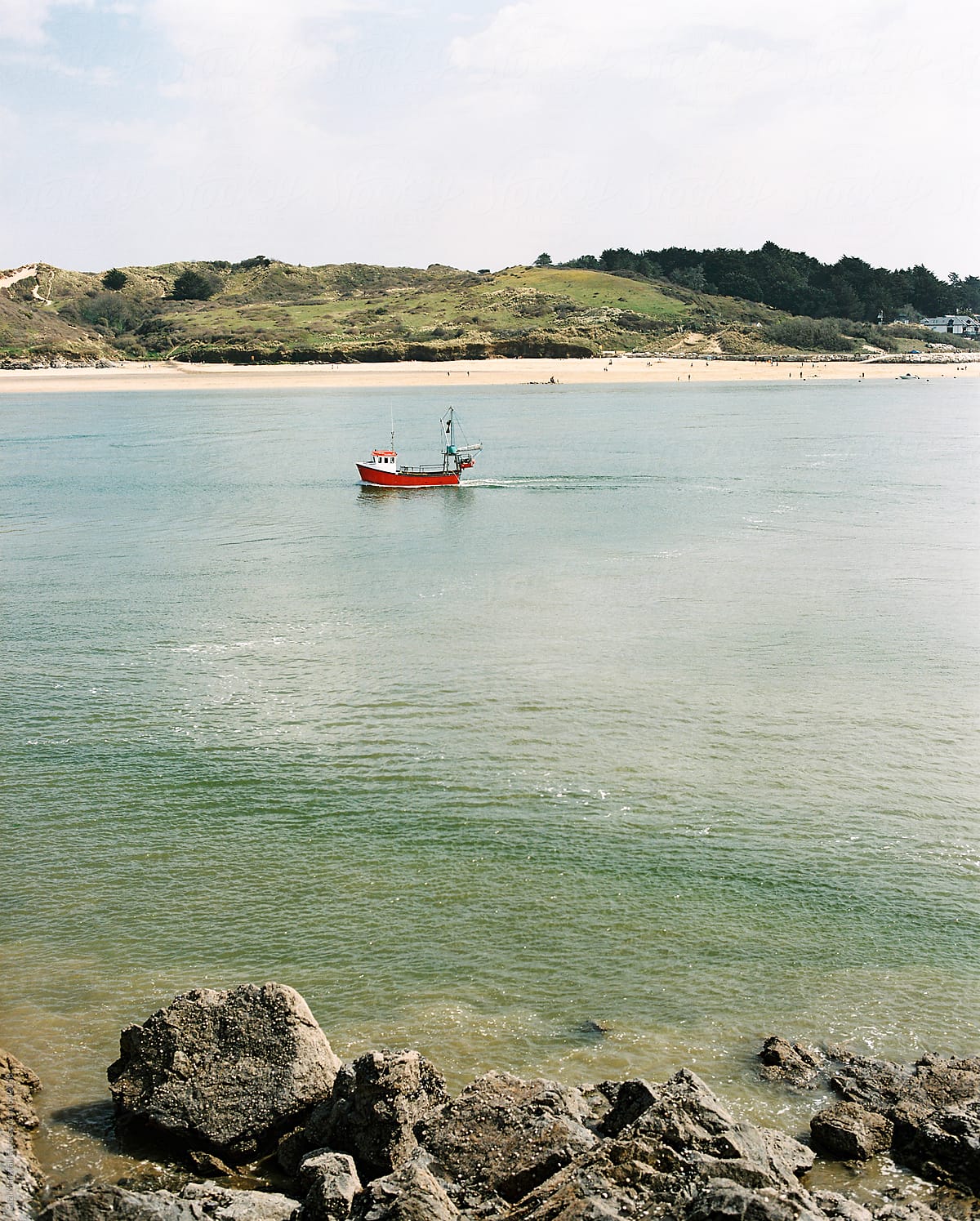 "Red Fishing Boat Sailing On The Sea" by Stocksy Contributor "Suzi ...