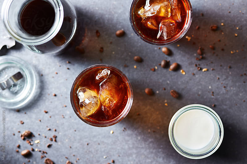 Cold brew coffee with glass of milk - Stock Image - Everypixel