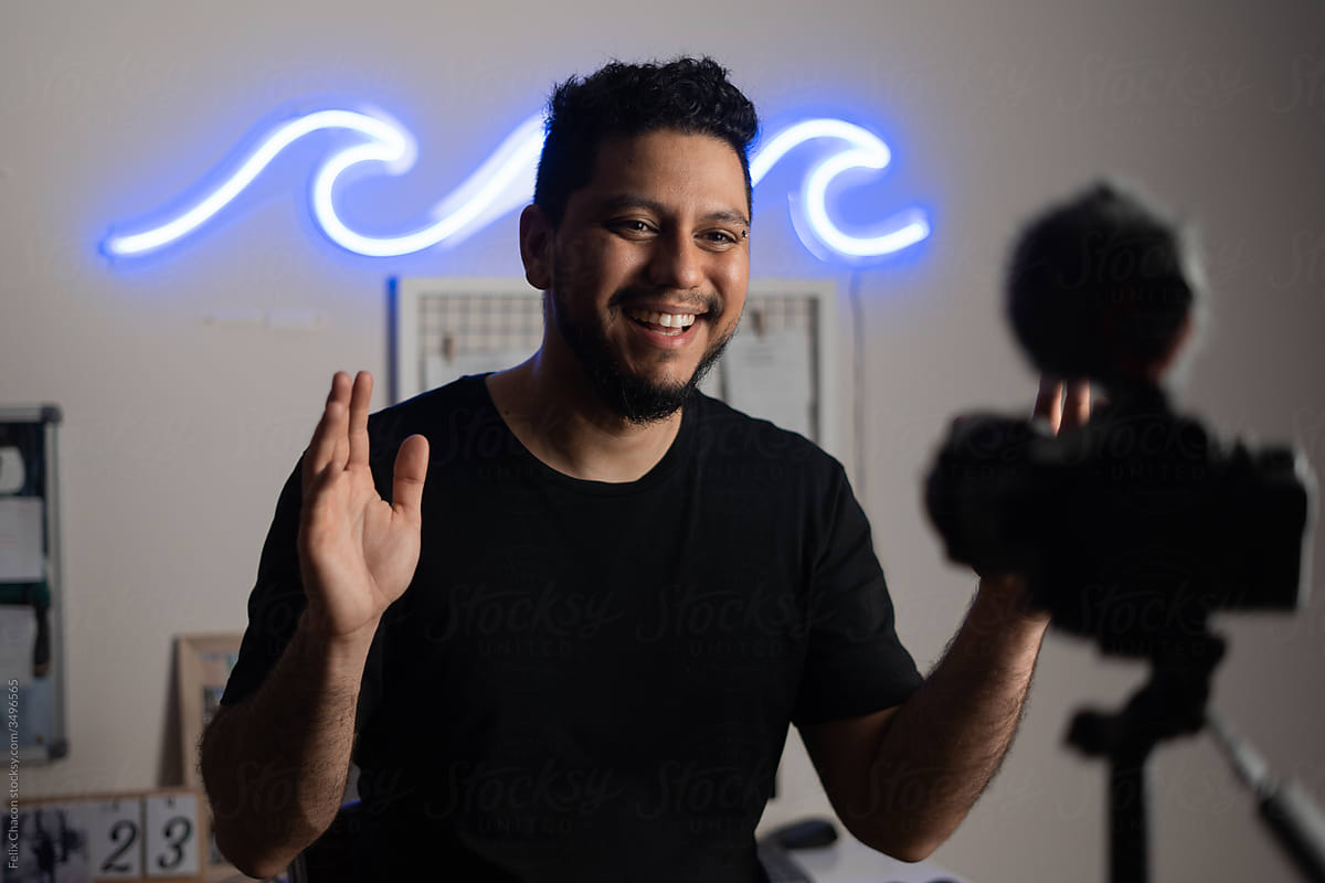 man-recording-himself-video-at-home-studio-by-stocksy-contributor