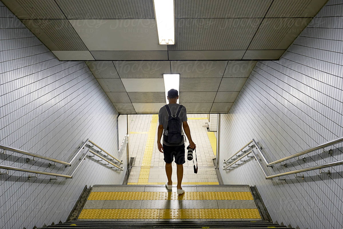 "Asian Photographer In The Road Route, Ladder In The Subway Station" by ...