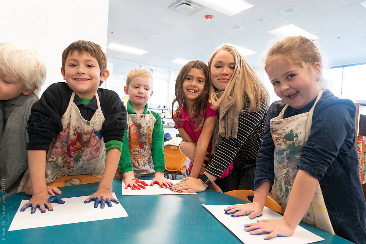 "Elementary School Students Making Paint Handprints" by Stocksy ...