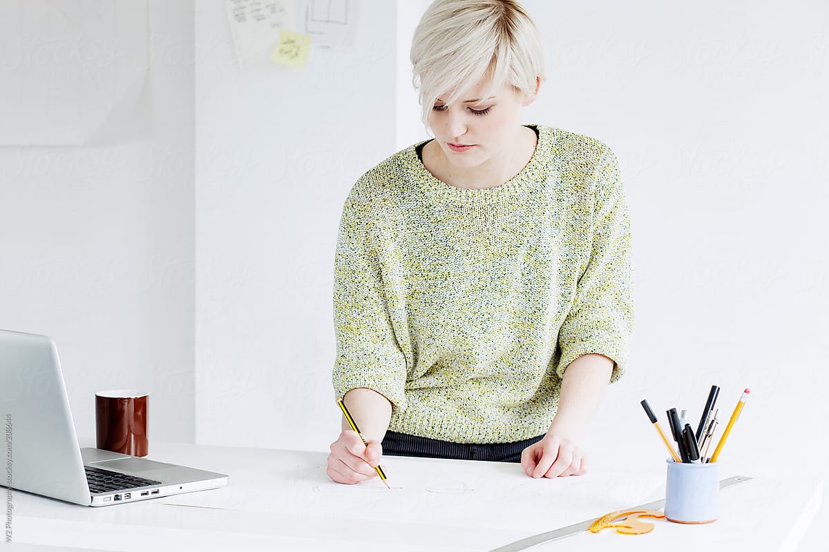 "Young Female Creative Drawing In A Bright Studio." by Stocksy ...