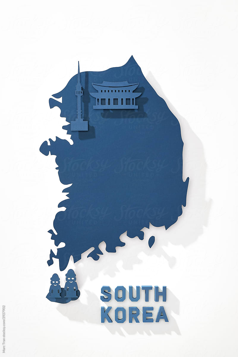 "South Korea Map And Famous Landmarks In Paper Cut" by Stocksy ...