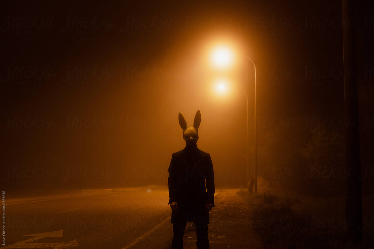 "Halloween Scene: Killer In A Scary Bunny Mask In Fog" by Stocksy ...