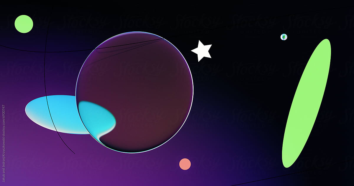 "Abstract Cosmic Art With Geometric Shapes In Purple Space Gradient" by ...