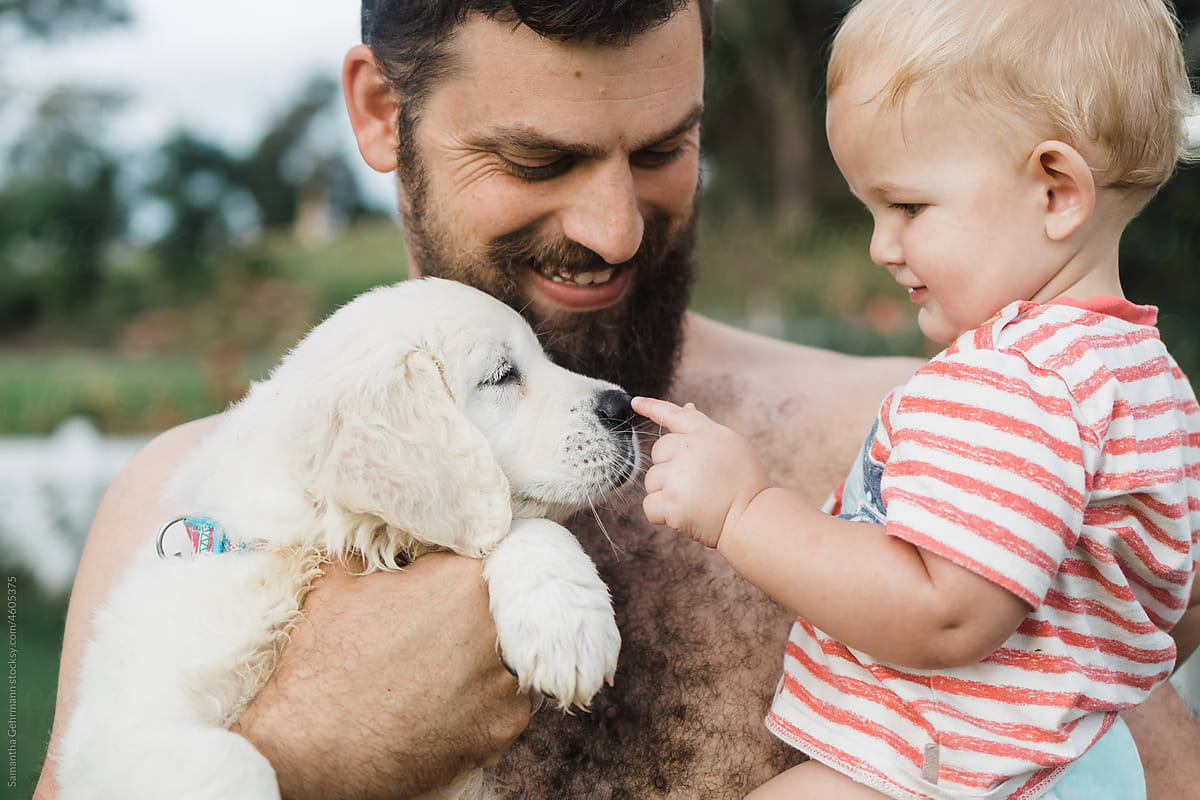 Father And Son And Puppy Dog