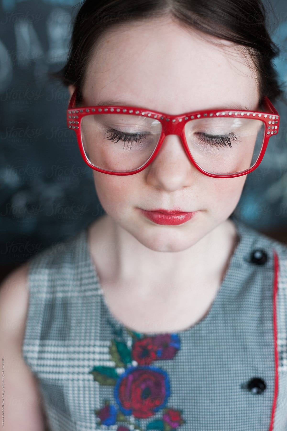 "Little Girl Wearing Red Glasses" by Stocksy Contributor "ALICIA BROWN ...